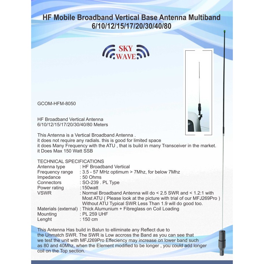 Jual SSB HF 3-30MHz Wide band Multi band Broad Band Mobil Antena ...