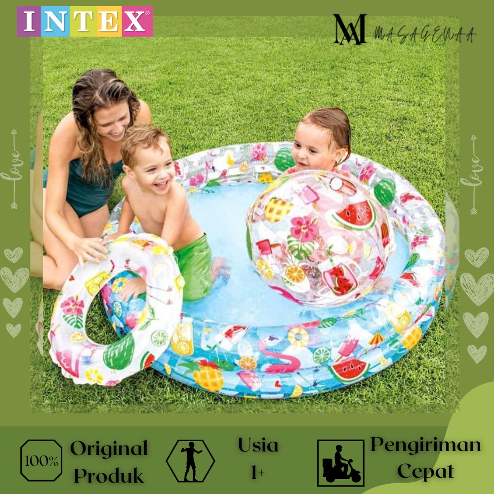 Jual BAK KOLAM RENANG BERENANG KARET ANAK ANAK MINI KECIL INTEX POOL SET POMPA TIUP BULAT 2 RING ...