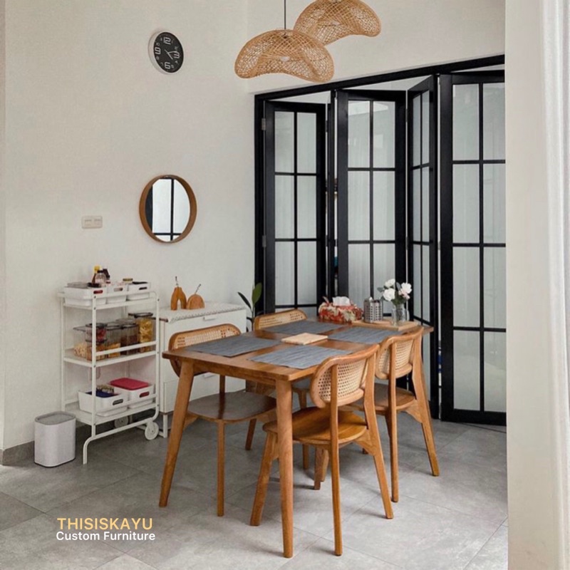Jual MEJA MAKAN KURSI MIX ROTAN KAYU JATI | MEJA MAKAN RETRO MODERN MINIMALIS | Shopee Indonesia