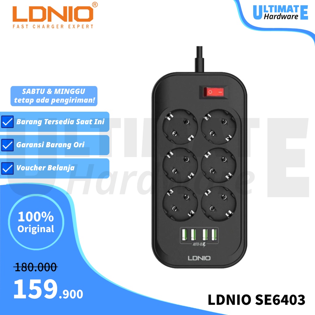 Jual LDNIO SE6403 Stop Kontak Colokan Listrik USB Fast Charging Charger Ori Original Power Strip ...