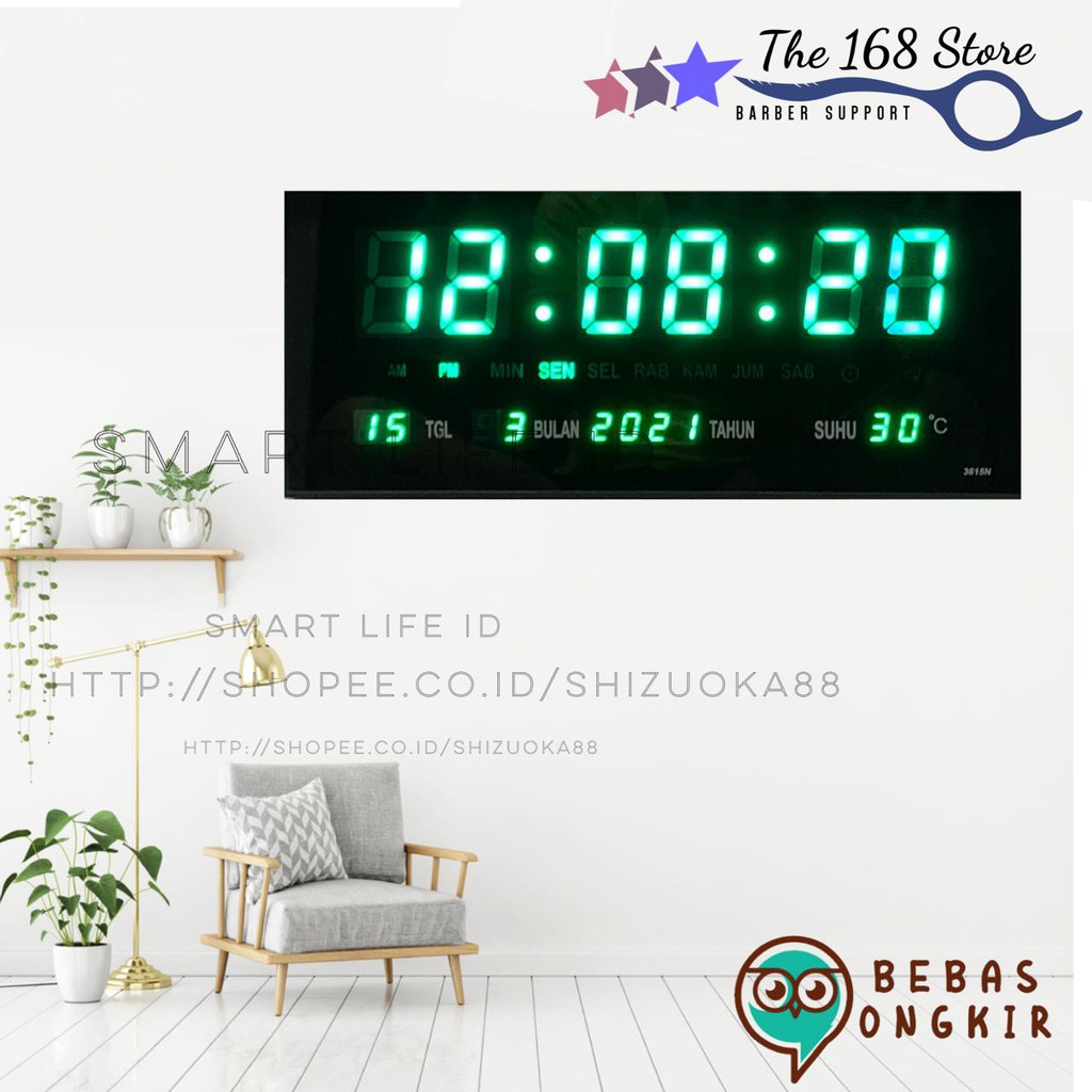Jual Jam Dinding Digital LED Meja LED Clock 3615 Hijau | Shopee Indonesia