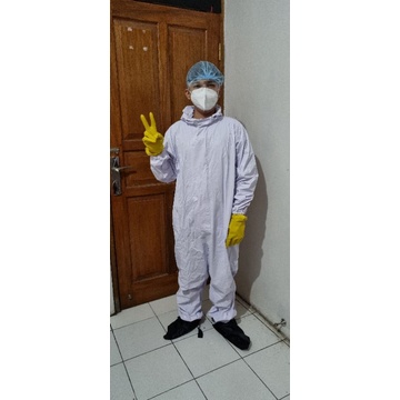 Jual Hazmat full set gloves shoes cover baju APD coverall PVC 50 mic ...
