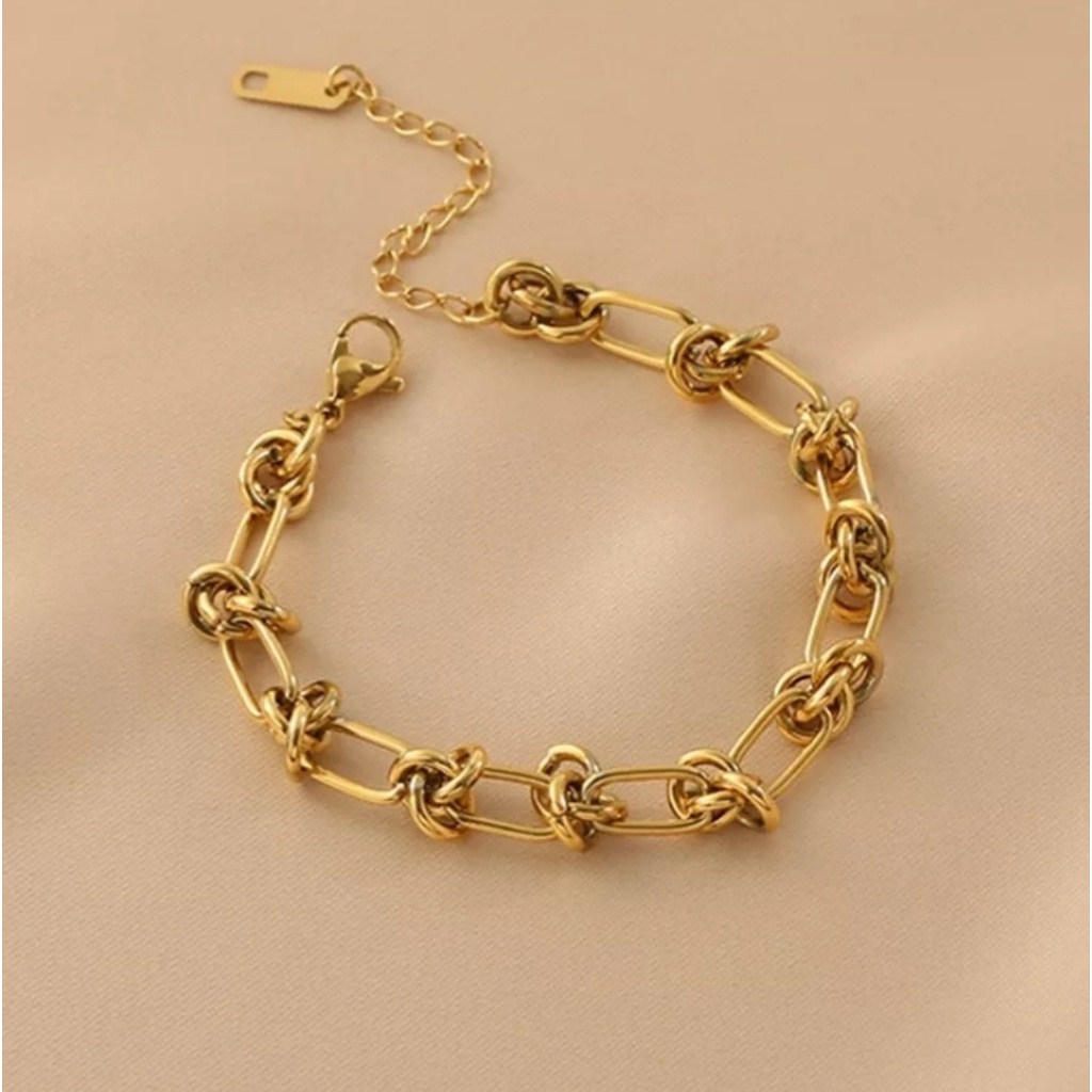 Jual Gelang Tangan Rantai Titanium Model Rantai Simpul Warna Gold ...