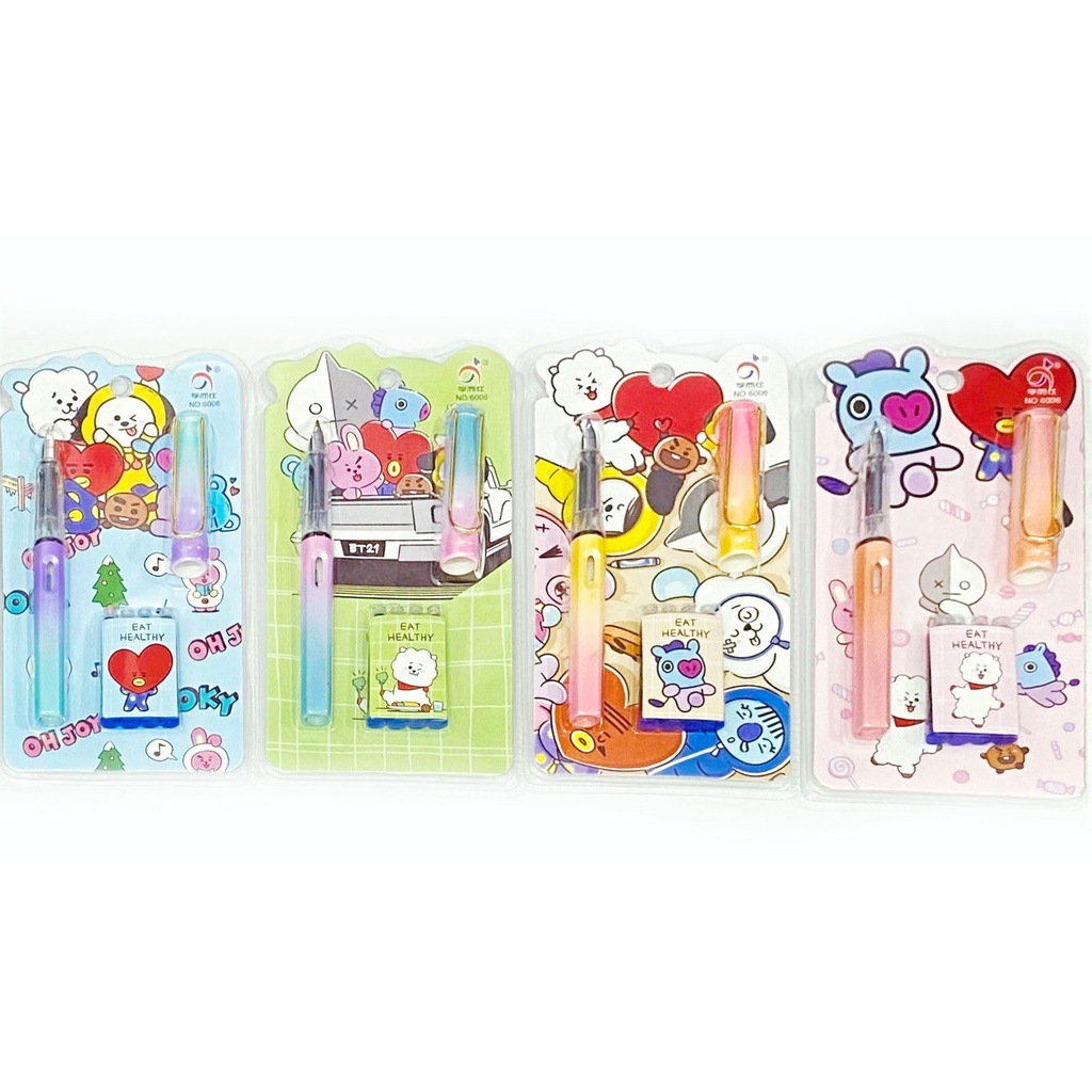 Jual SET PULPEN FOUNTAIN MOTIF KARTUN KPOP BT21 BTS STATIONERY SEKOLAH ...