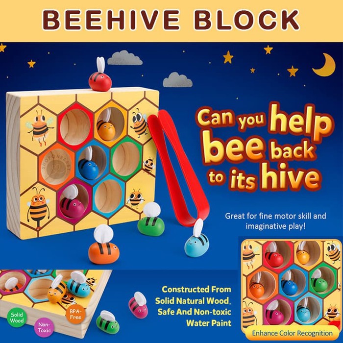 Jual INSTAN Beehive Little Bee Block Colour Sorting Baby Educational ...