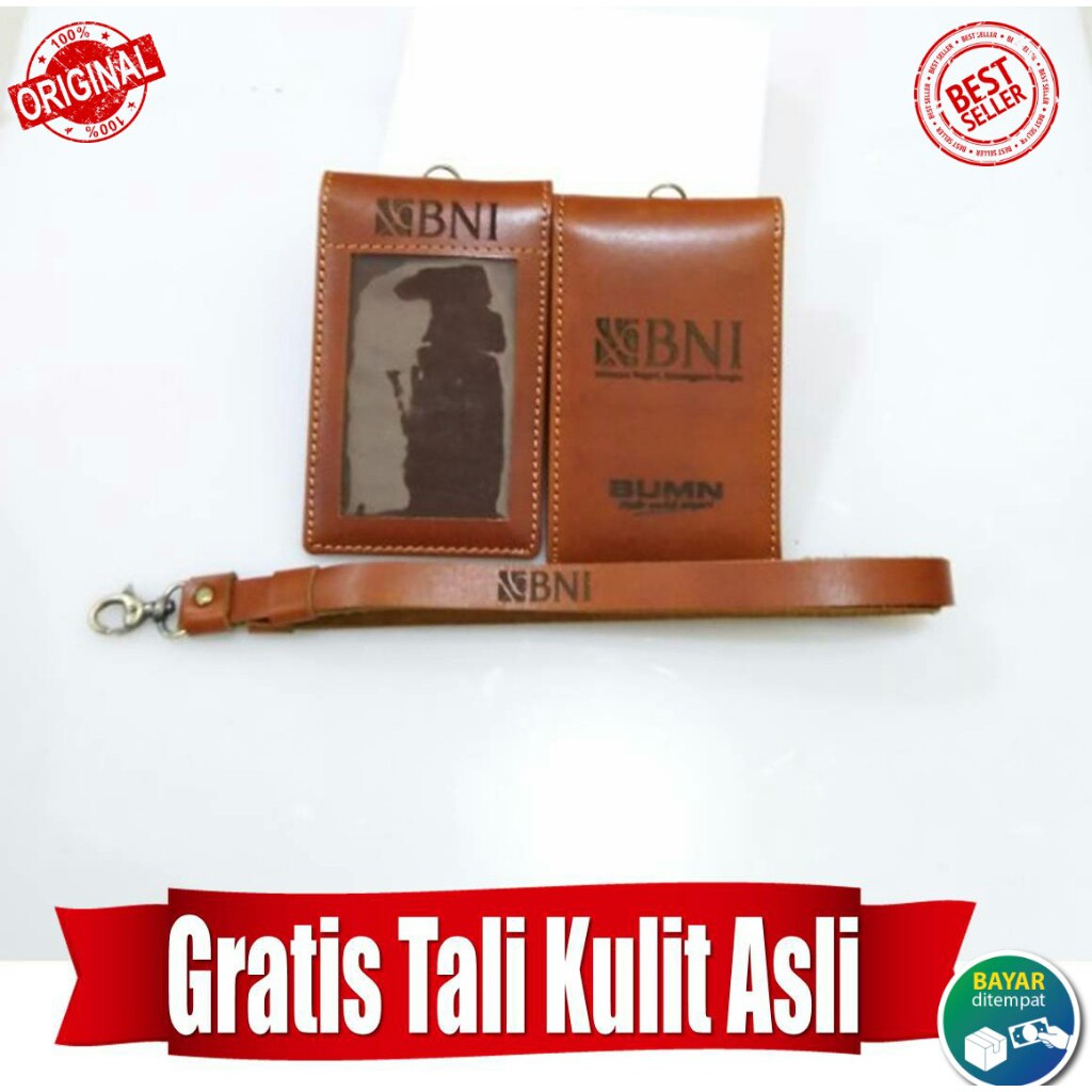 Jual Name Tag ID Card Holder Logo Bank BNI 100% Kulit Asli Free Tali ...