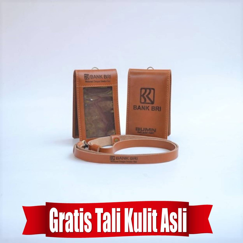 Jual Name Tag ID Card Holder Kulit Asli Bank BRI | Shopee Indonesia