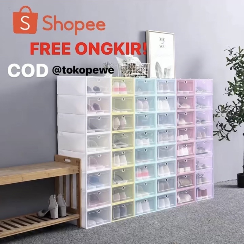 Jual Kotak Sepatu Lipat Transparan Tebal Shoes Storage Box Organizer ...