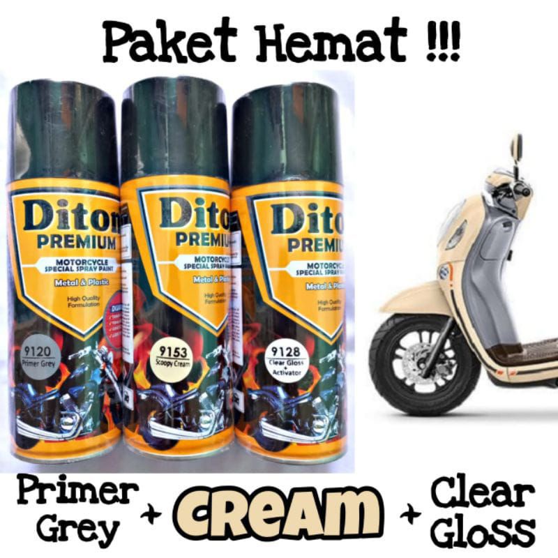Jual Paket Pylox Diton Premium 400ml Primer Grey 9120 + Scoopy Cream ...