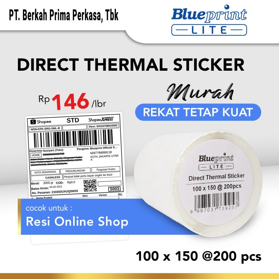 Jual DIRECT THERMAL STICKER LABEL ONLINE BLUEPRINT LITE 100 X 150MM 200PCS | Shopee Indonesia