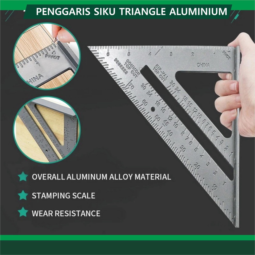Jual Penggaris Sudut Siku 90 derajat Woodworking Speed Square Aluminium ...