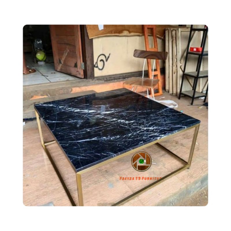 Jual Meja Lesehan top marmer nero marquina kaki besi | Shopee Indonesia
