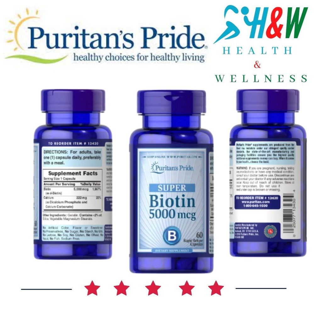 Jual Suplemen Vitamin Puritan Biotin 5000 mcg isi 60 kapsul untuk ...