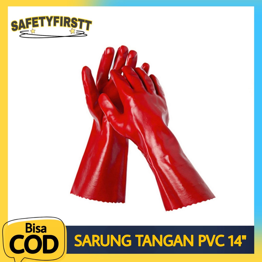 Jual Sarung Tangan PVC Merah Tahan Kimia 14 Red PVC Gloves Chemical Karet 35cm | Shopee Indonesia