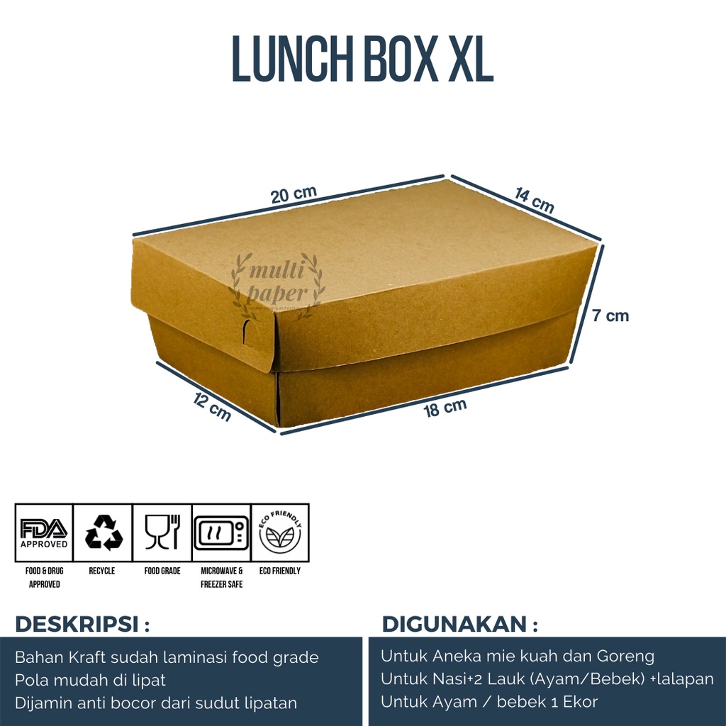 Jual Paper Lunch Box size XL / Lunch Box XL / Kotak Makan XL / Box Nasi ...