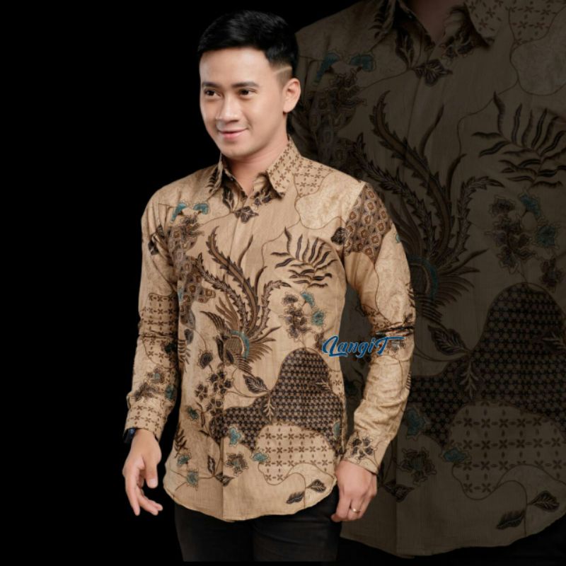 Jual sekar jagat coklat reguler lengan panjang kemeja batik pria kantor ...