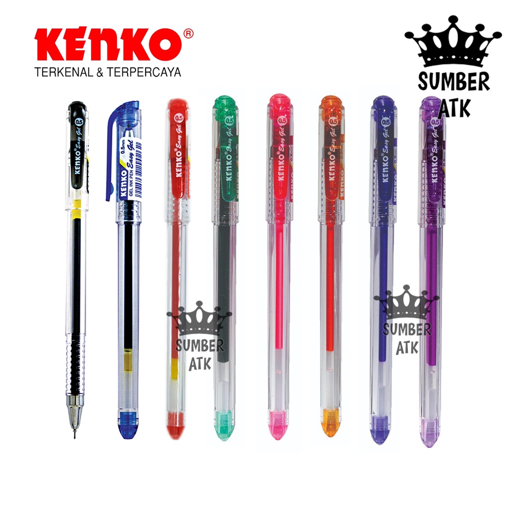 Jual GEL PEN Easy Gel 0.5 mm 12 PCS 1 LUSIN KENKO Pulpen Hitam , Biru , Merah , Orange , Violet ...