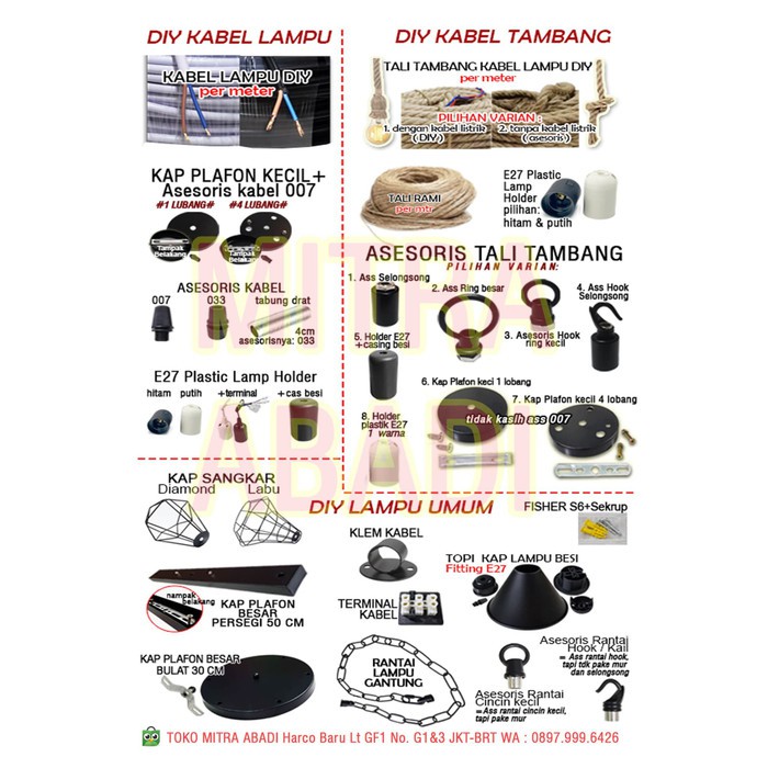 Jual Kap Lampu Plafon Kecil DIY + Aksesoris Kabel 007 New Product ...