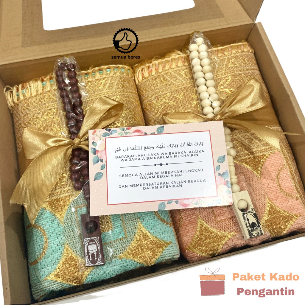 Jual Paket Kado Pengantin Sajadah Couple Turki Packing Box dan Tasbih ...