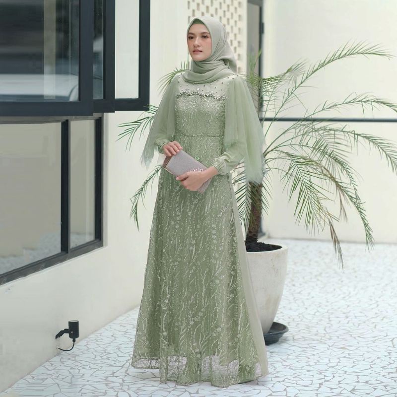 Jual gamis pesta mewah elegan lebaran 2025 model terbaru brokat kondangan dress kondangan ...