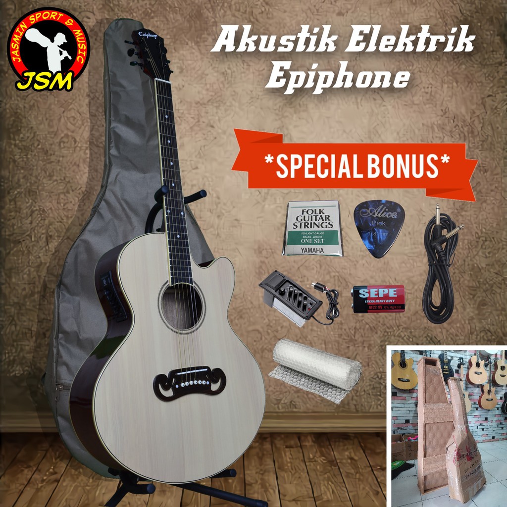 Jual Promo Gitar Akustik Elektrik Merk EPIPHONE Warna Natural - Bonus Banyak Harga Murah ...