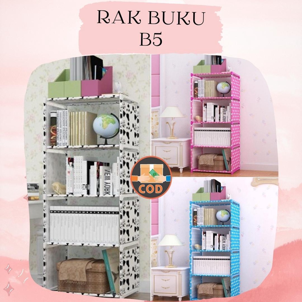 Jual MURAH COD Rak Buku susun Portable Lemari Buku serbaguna 5 susun 4 ...