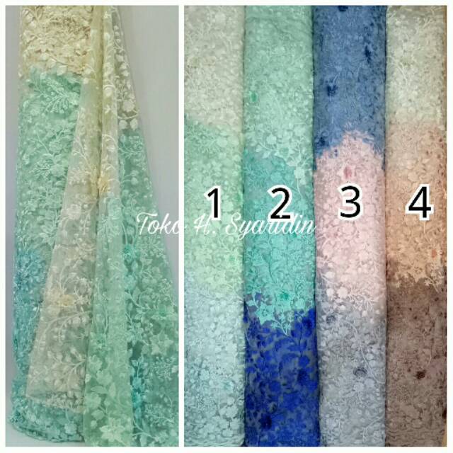 Jual Bahan Brokat Full Bordir Bunga Timbul / Kain Brukat Gradasi ...