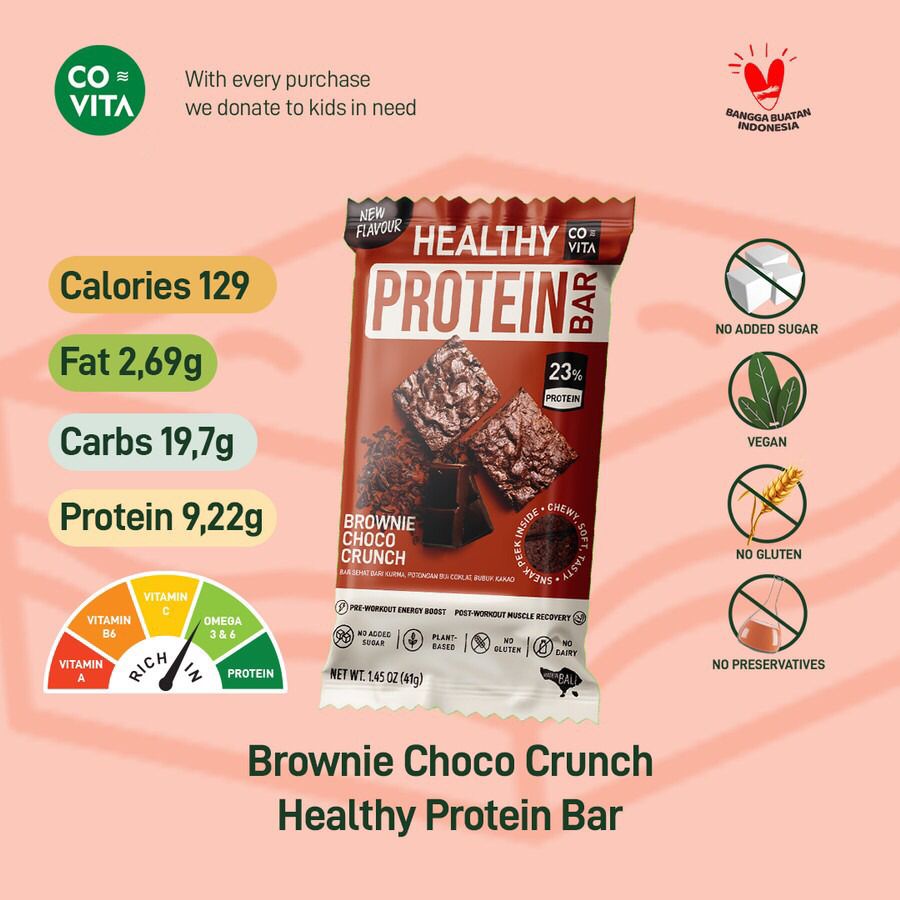 Jual Covita Healthy Protein Bar Brownie Choco Crunch - Cemilan Sehat ...
