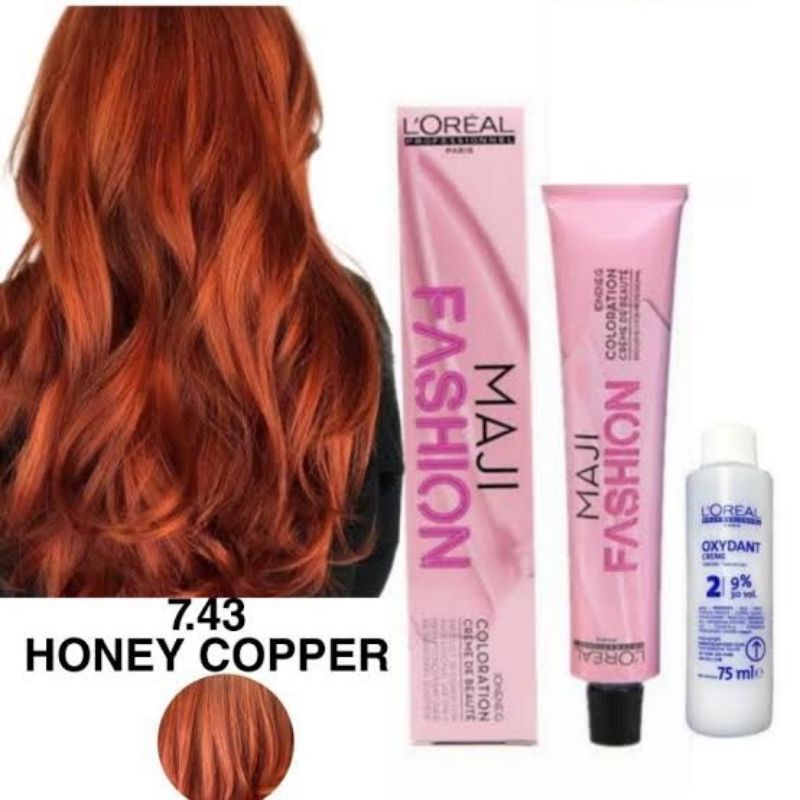 Jual L'oreal majifashion cat rambut 7.43 Honey Copper dan oxidant ...