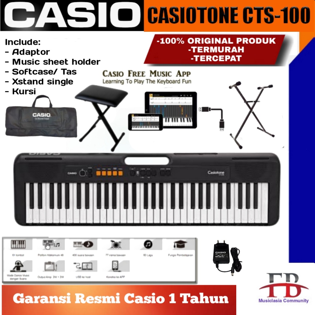 Jual Keyboard Casio CTS 100 / Alat musik Keyboard CT-S 100 / CTS-100 ...