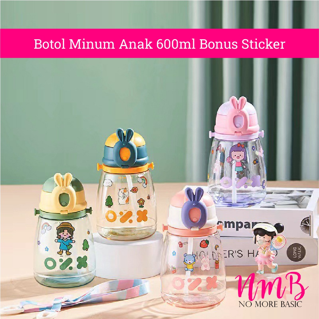 Jual Botol Minum Anak 600ml Bonus Sticker Dengan Gagang Sedotan Karakter Kartun | Shopee Indonesia