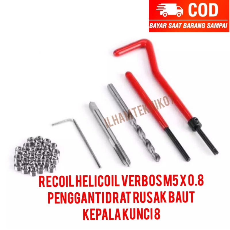 Jual recoil Helicoil Verbos isi recoil set M5 x 0.8 Alat Perbaikan Drat ...