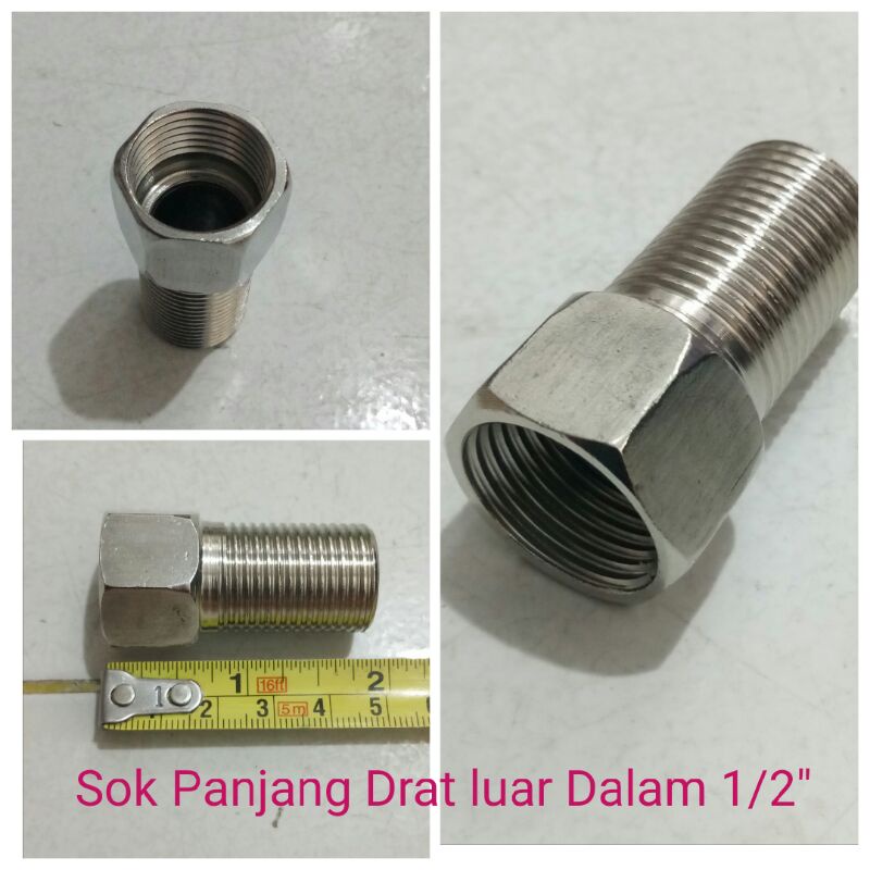Jual nepel / sok drat luar 1/2" drat dalam panjang 1/2" Stainless | Shopee Indonesia