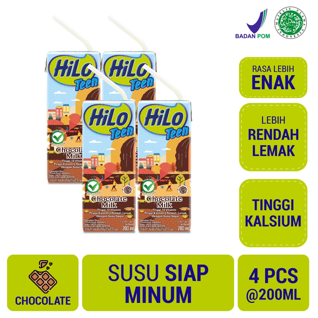 Jual 4 Pack - HiLo Teen UHT Chocolate Milk 200 ml x 4 pcs Ready to ...
