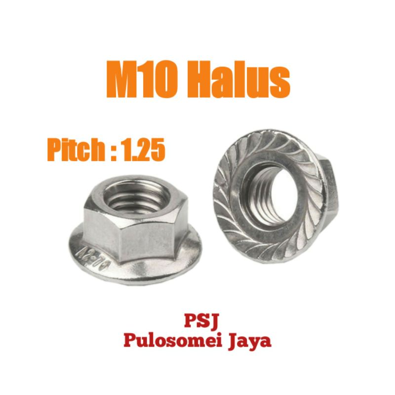 Jual Mur Flange M10 / Mur Flange Stainless M10 / SUS 304 Flange Nut / Drat Halus | Shopee Indonesia