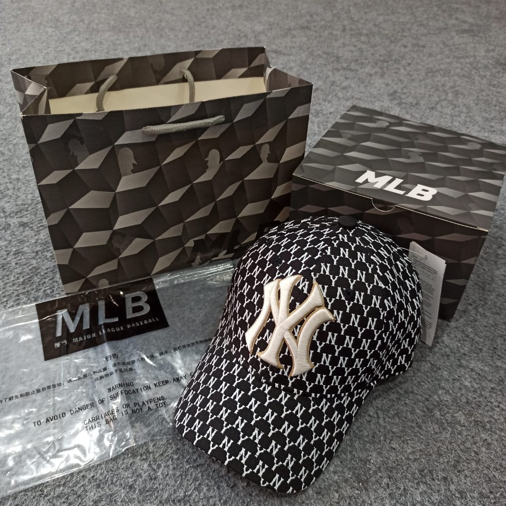 Jual Topi MLB ORIGINAL Import - NY MONOGRAM BLACK | Shopee Indonesia
