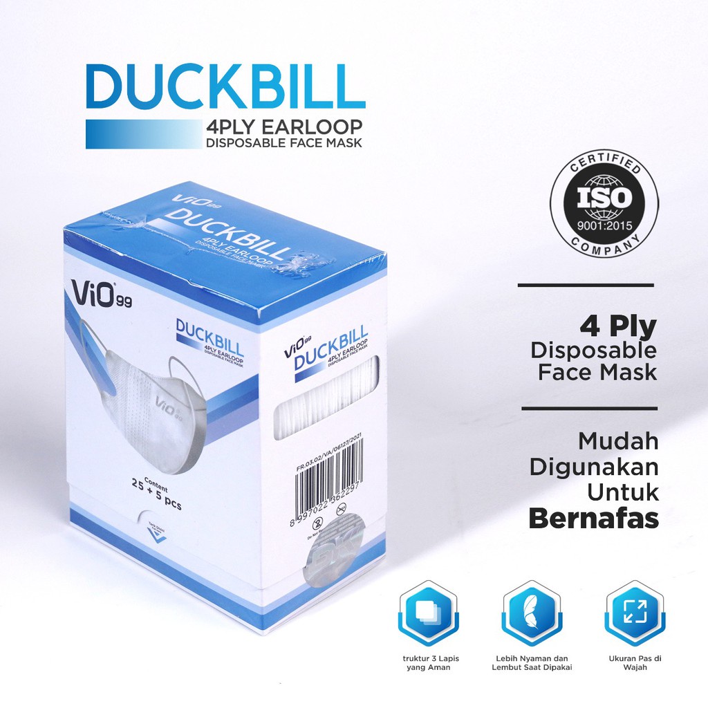 Jual Masker VIO Duckbill 4 ply isi 30 Face Mask BFE 99% Earloop ...