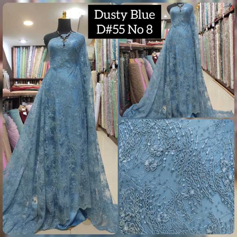 Jual Kain Tile Brokat Chantily Bordir Payet D#55 No 8 Dusty Blue ...