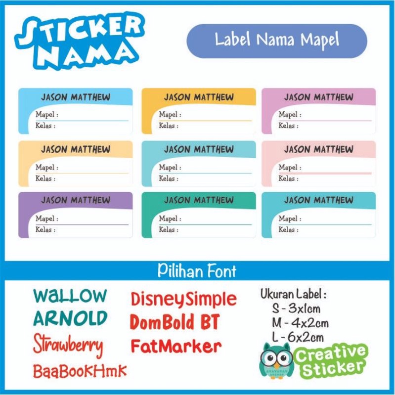 Jual Sticker Mapel Label Nama Mapel Stiker nama anak sekolah Express ...
