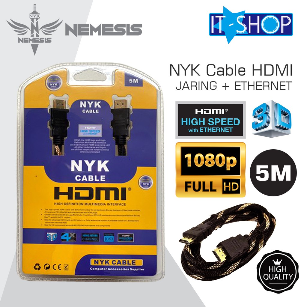 Jual NYK Cable HDMI Jaring + Ethernet 5 Meter | Shopee Indonesia