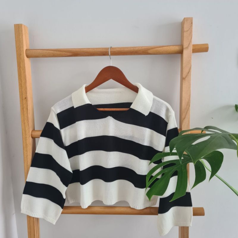 Jual FUJI ATASAN RAJUT BLOUSE BB30-50KG CROPTOP BLASTER GARIS SALUR ...