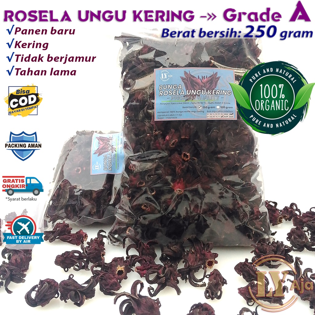 Jual Teh Bunga Rosela UNGU Kering 250 Gram Rosella Roselle Grade A ...