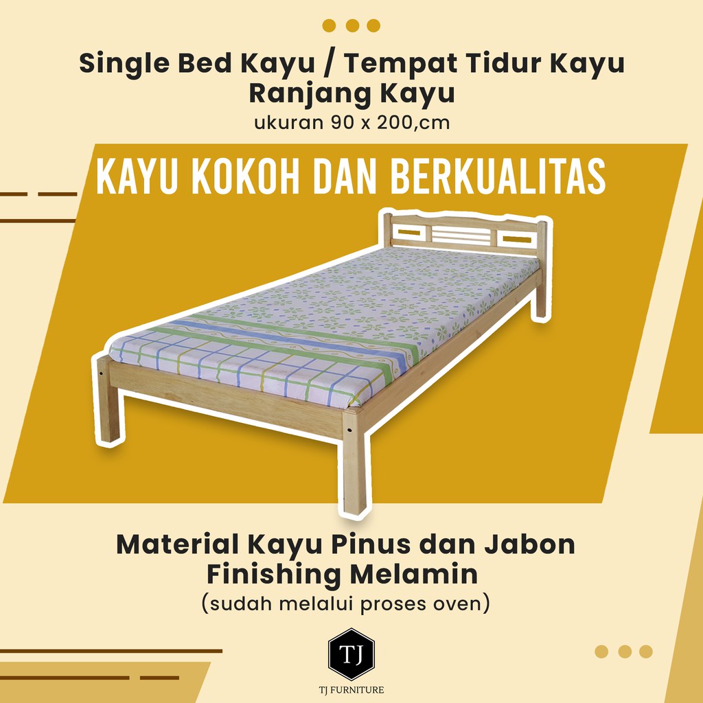 Jual Single Bed Kayu / Tempat tidur kayu/ Ranjang kayu uk 90 x200 ...