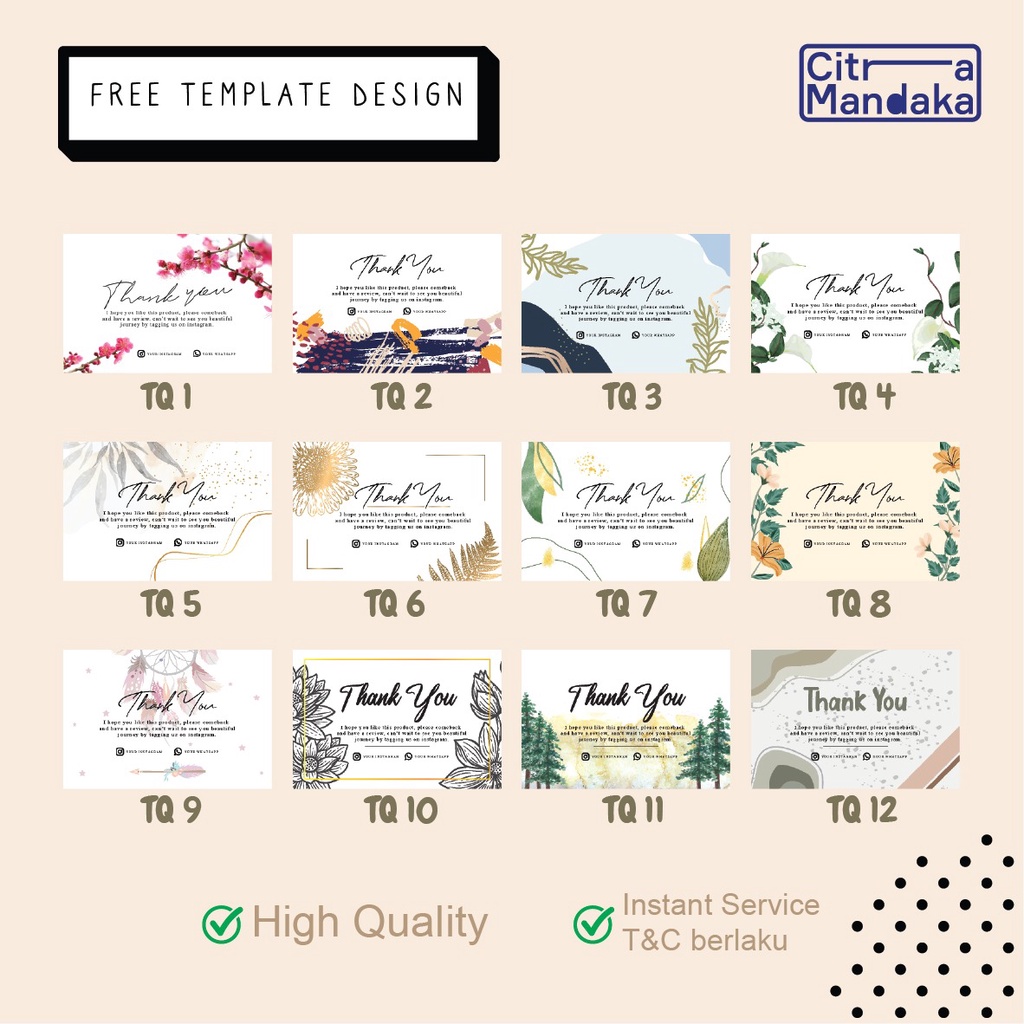 Jual Cetak Kartu Ucapan Terima Kasih 2 Sisi Print Thank You Card Custom | Thanks Card | Greeting ...