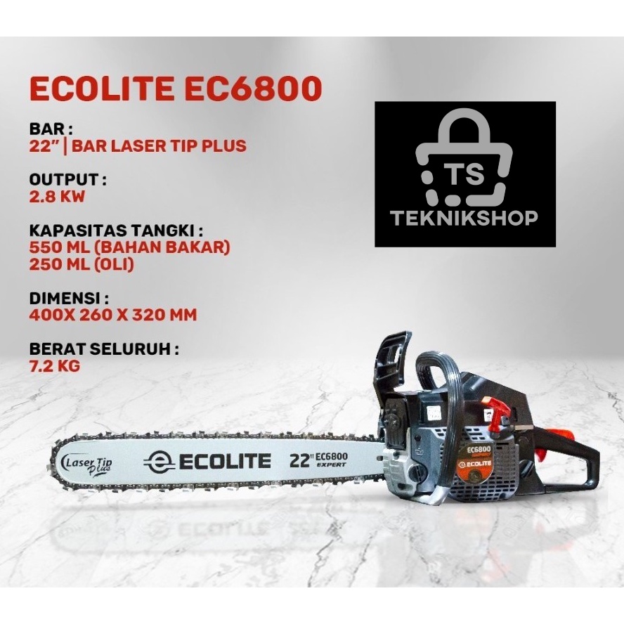 Jual MESIN CHAINSAW ECOLITE EC6800 EXPERT / MESIN GERGAJI POTONG KAYU ...
