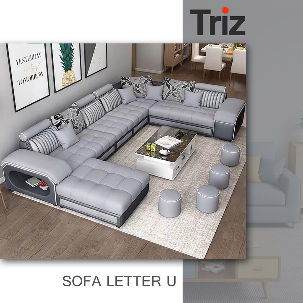 Jual sofa minimalis u 7 seater furniture minimalis warna grey bonus meja minimalis [Triz ...