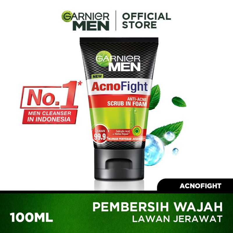Jual GARNIER MEN Acno Fight Anti Acne Scrub In Foam 100ml | Shopee Indonesia