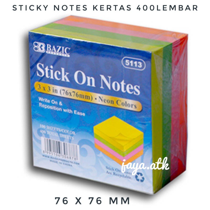 Jual STICKY NOTES 4 WARNA WARNI 75MM X 75MM MEMO TEMPEL KERTAS MEMO ...