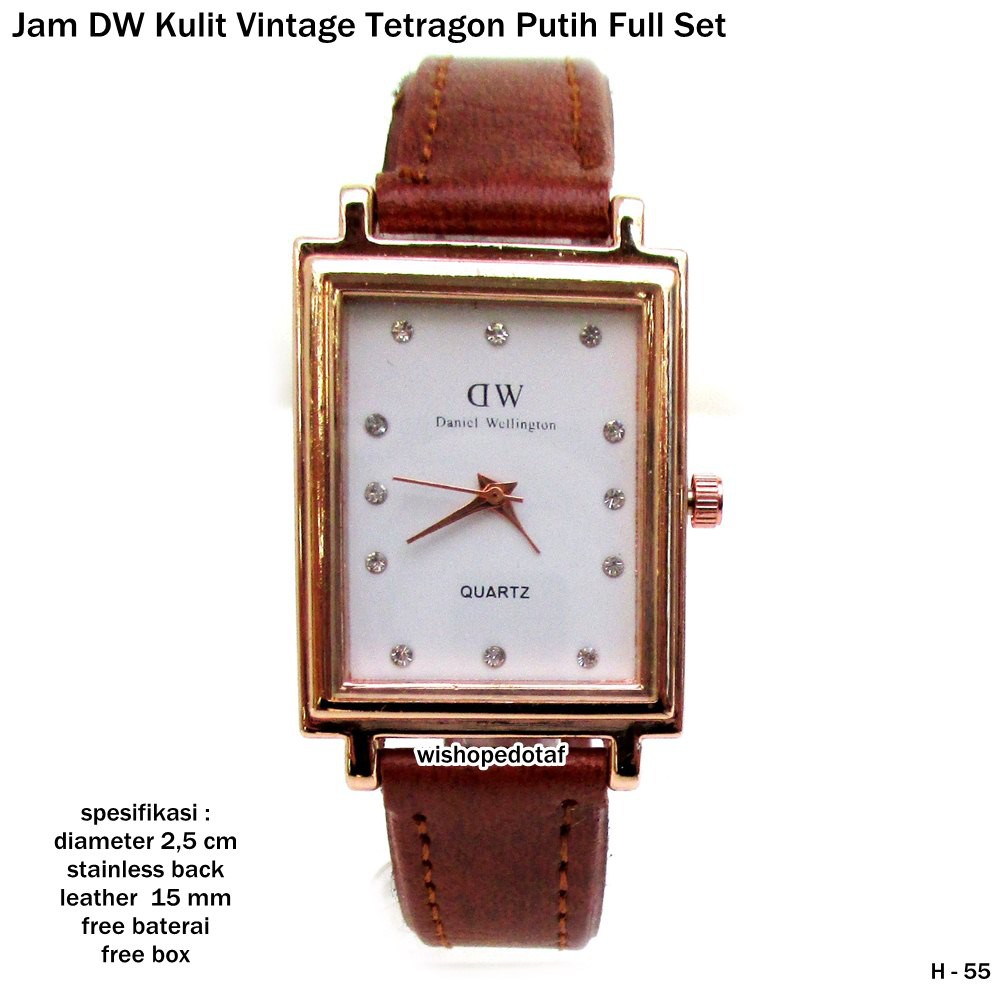 Jual Jam DW kulit vintage tetragon full set- plat putih | Shopee Indonesia