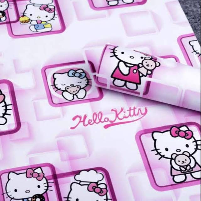 Jual Grosir murah Wallpaper Sticker dinding pink motif anak kartun hello kitty kotak | Shopee ...